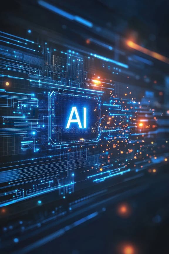 Futuristic AI Concept with Glowing Circuits and Digital Technology ...