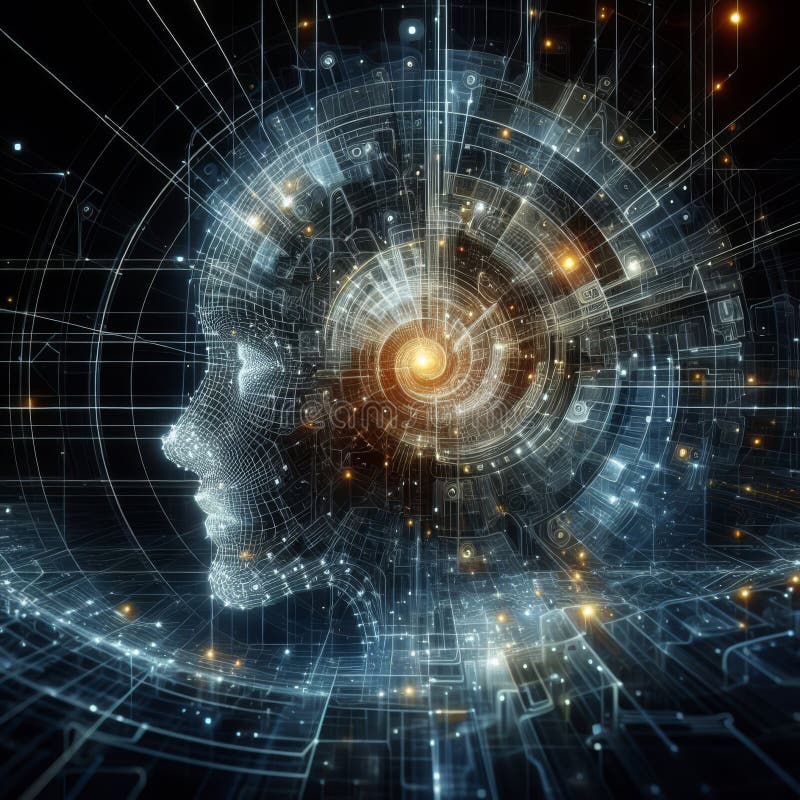 Futuristic AI Concept with Glowing Head and Circuits Stock Photo ...