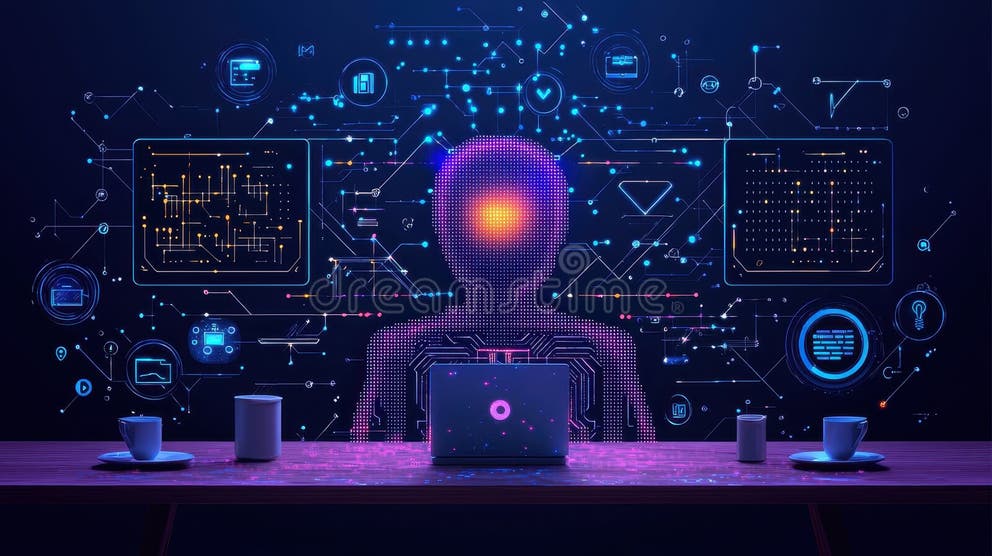 Futuristic Ai Concepts in Innovative Digital Art and Virtual Workspace ...