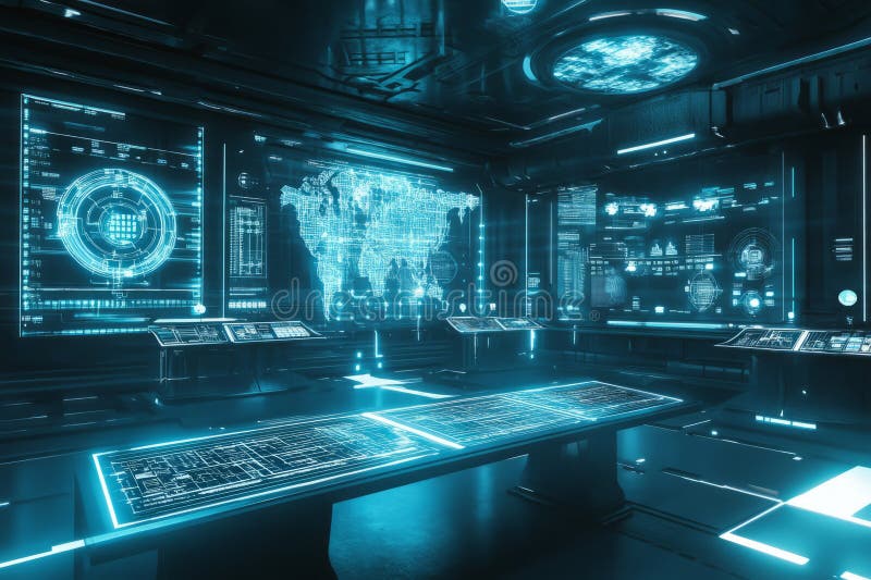 Futuristic Ai Control Center Massive Holographic Projections Intricate ...