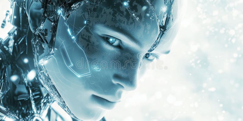 Futuristic AI Cyber Human with Quantum Tech and Digital Interface Stock ...