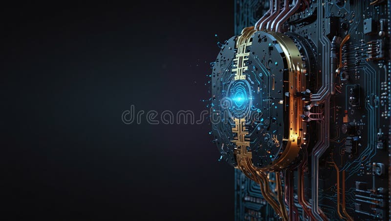 Futuristic AI Cybernetic Brain with Glowing Blue Core and Circuitry ...