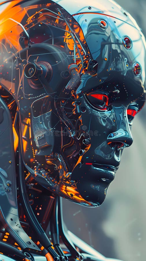 A Futuristic AI Cyborg Possessing Glowing Red Eyes, Featuring Advanced ...
