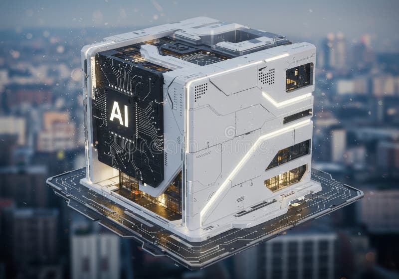 Futuristic Ai Data Hub in Urban Skyscraper Environment Stock Image ...