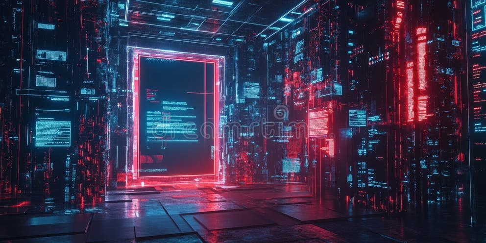 Futuristic AI Development Space with Text and Digital Progress Stock ...