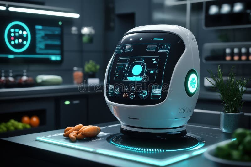 Futuristic AI Diet Assistant Robot Analyzes Fresh Organic Food in a ...