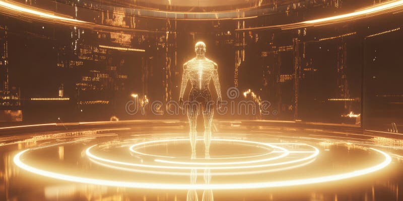 A Futuristic AI-driven Advanced Robotics Lab, Featuring Glowing Cybernetic Humanoid Prototypes ...