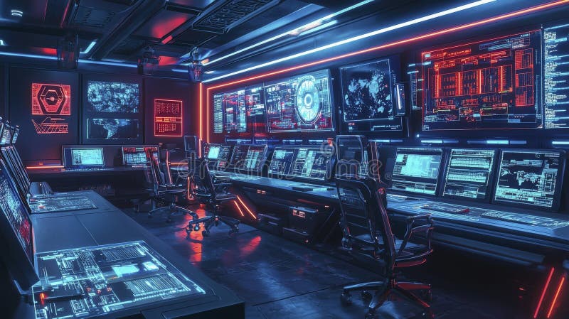 Futuristic Ai-driven Cybersecurity Control Room High-tech Environment ...