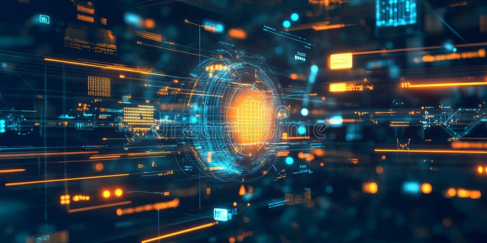 A Futuristic Ai Driven Deep Space Mining Operation Displaying Glowing Cybernetic Resource Stock