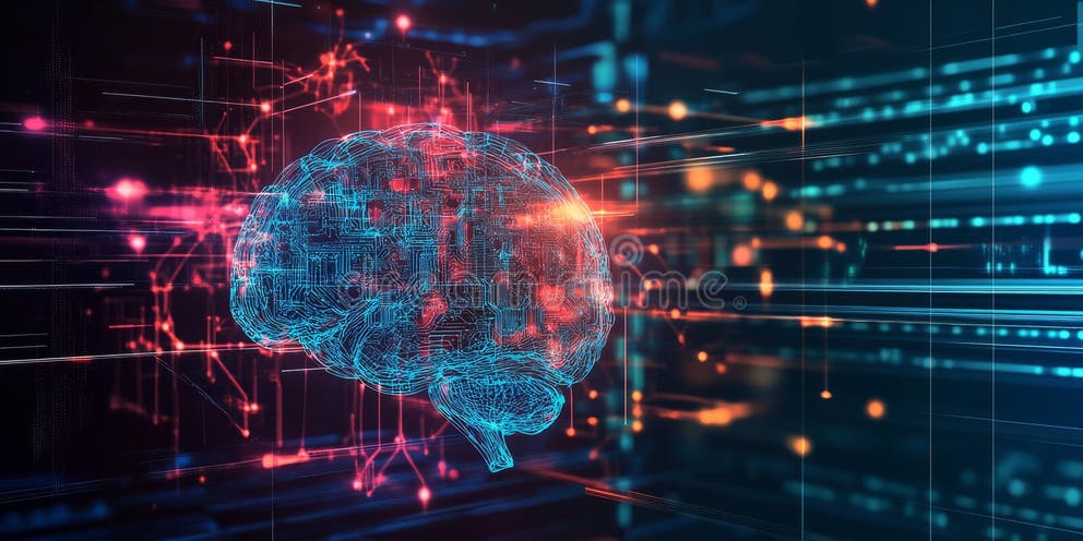 A Futuristic AI-driven Digital Twin Simulation, Displaying Glowing Cybernetic Real-time ...