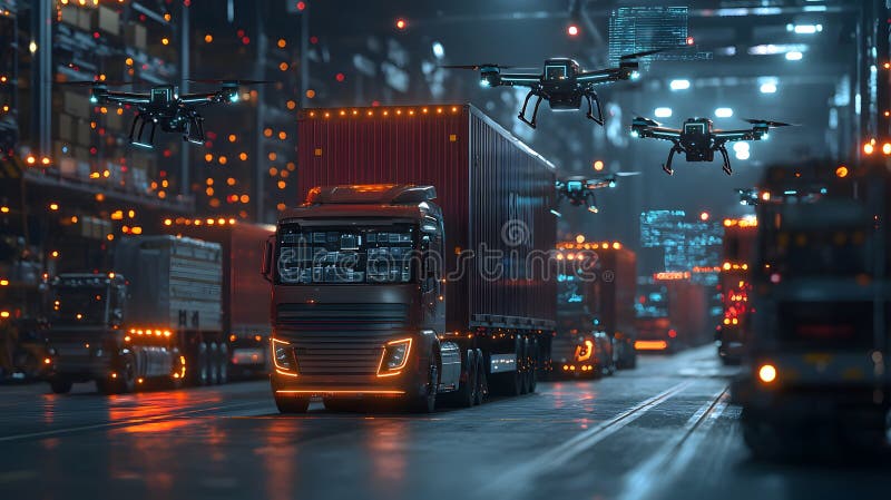 Futuristic AI-Driven Logistics System in Action Stock Illustration ...