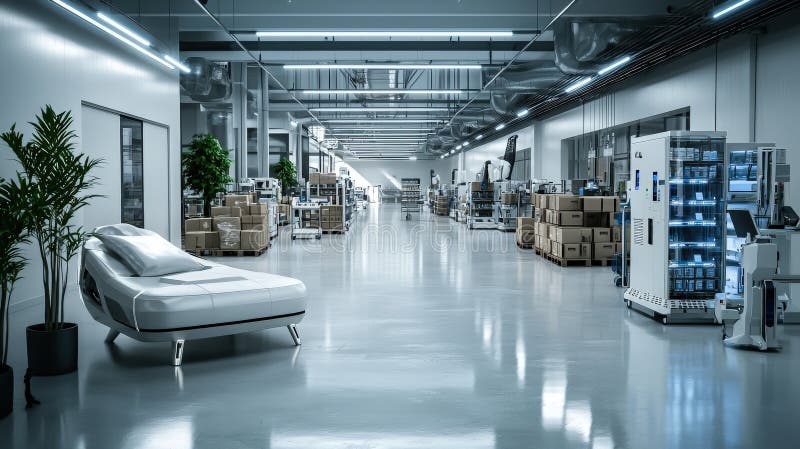 Futuristic Ai-driven Logistics Warehouse Urban Setting Industrial Design Modern Environment Wide ...