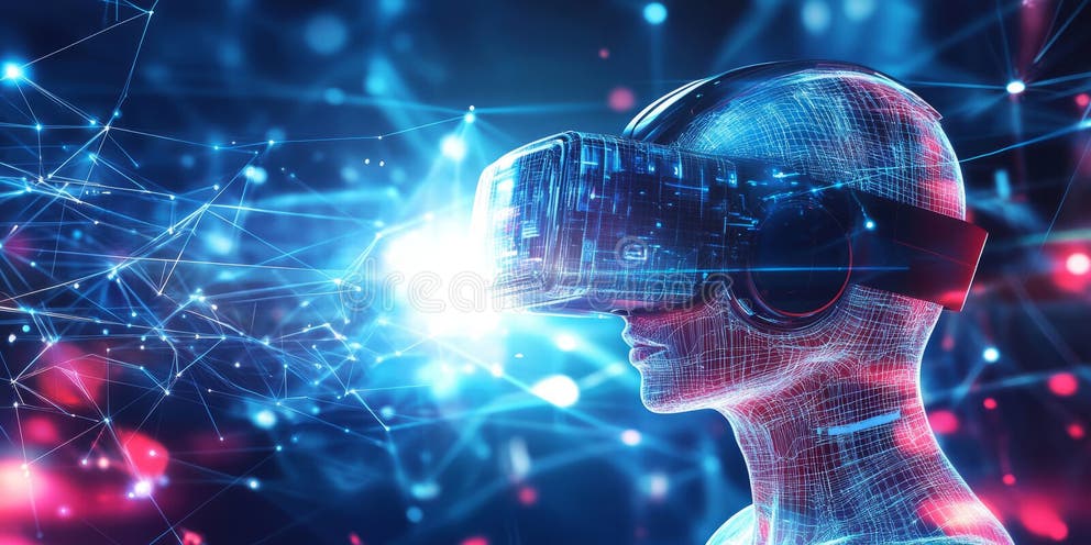 A Futuristic AI-driven Virtual Reality Simulation System, Displaying Glowing Cybernetic ...