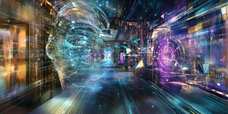 A Futuristic Ai Driven Virtual Reality Simulation System Displaying Glowing Cybernetic