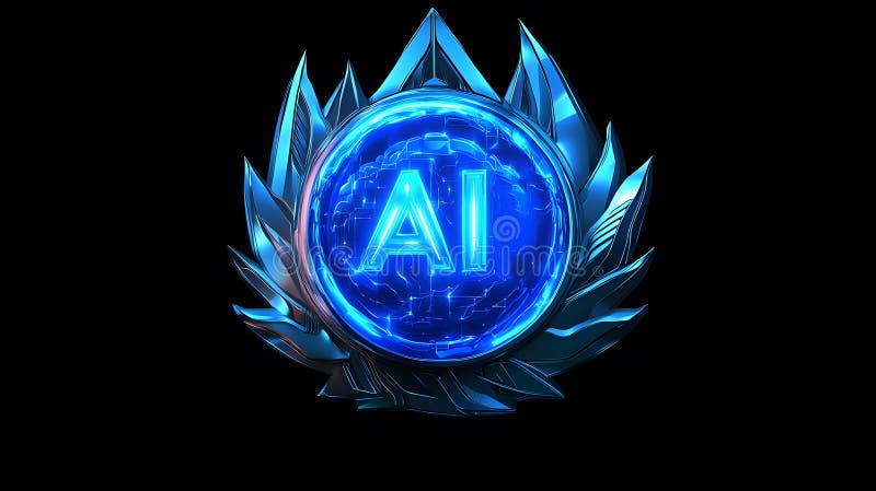 Futuristic AI Emblem with Glowing Blue Design Stock Illustration ...