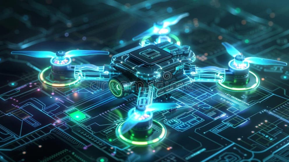 Futuristic Ai-enhanced Drone with Semiconductor Core Stock Illustration ...