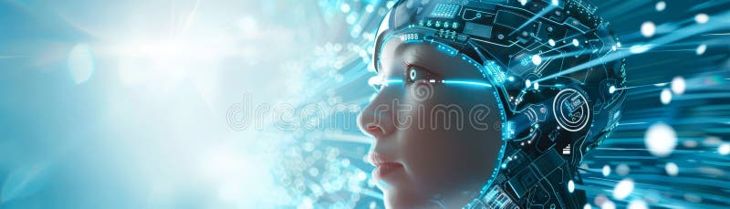 Futuristic AI Enhanced Human with Digital Interface Stock Illustration ...