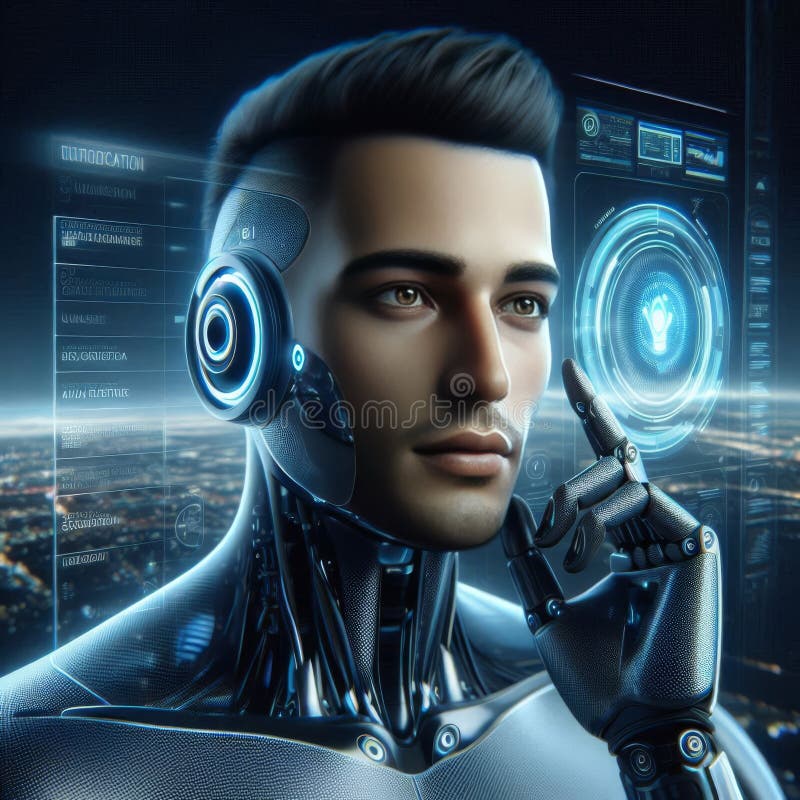 Futuristic AI-enhanced Human with Digital Interface in a Virtual ...