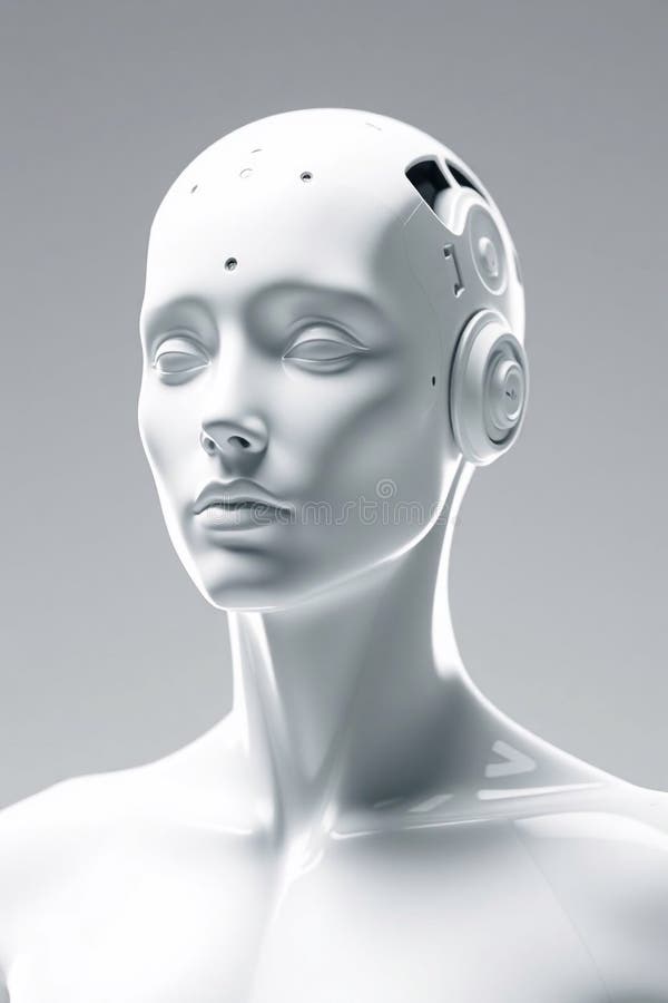 Futuristic AI Entity with Glowing Neural Patterns in a Digital White ...