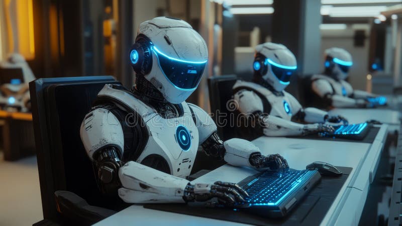 A Futuristic AI Entity Performs Tasks in a High-tech Space with Robotic ...