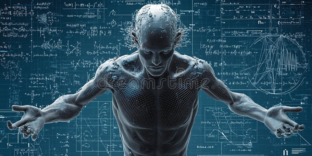 Futuristic AI Entity Surrounded by Holographic Displays and Complex ...