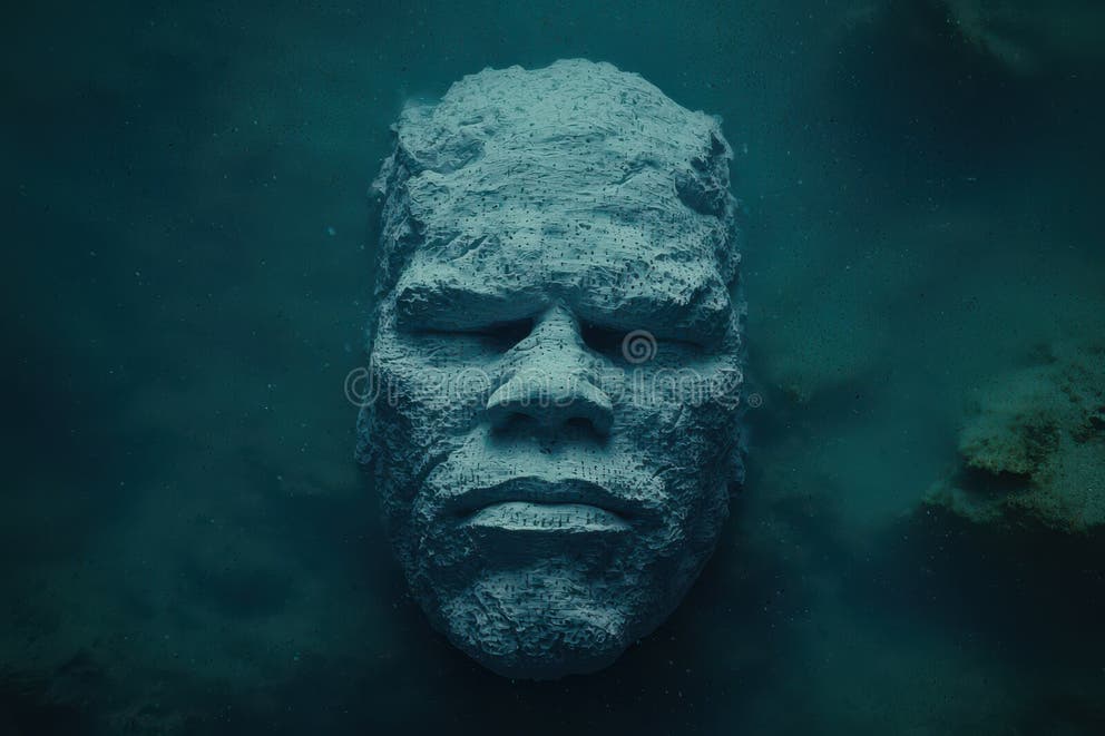 Futuristic AI Face Forming from a Glowing Matrix Underwater Stock Image ...