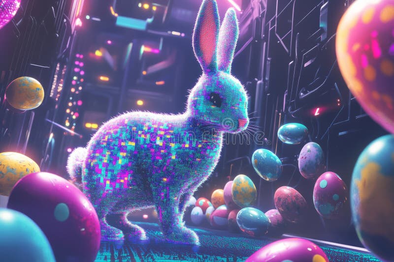 A Futuristic, AI-generated Easter Bunny with Digital Pixelated Fur ...