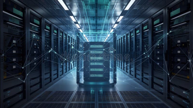Futuristic AI-generated Server Room with Neural Network and Neon Lights ...