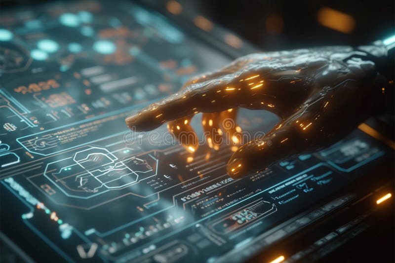 Futuristic AI Hand Interacts with a Screen, Generating Advanced Data ...