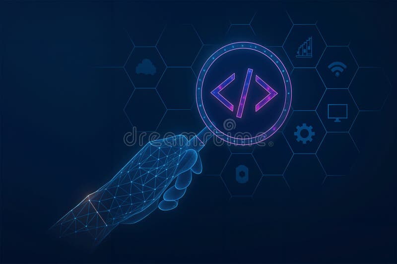 AI Hand Inspecting Code with Magnifying Glass - Software Development ...