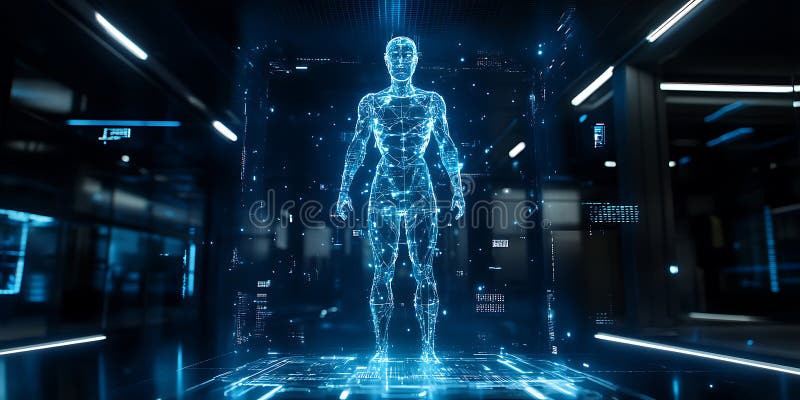 A Futuristic AI Hologram with Digital Blue Light and High-Tech Design ...