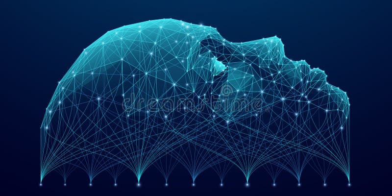 Futuristic AI Human Face with Big Data Stream and Tech Elements Stock ...