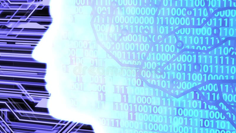 Futuristic AI/Human Head Silhouette with Digital Brain Computing and Learning Circuit Board and ...
