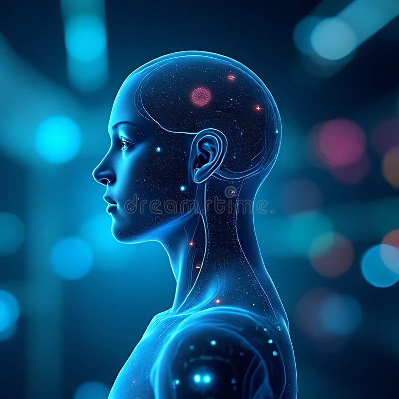 Futuristic Ai Human Profile Virtual Lab Digital Art Neon Environment ...