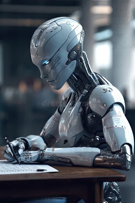 Futuristic AI Human Robot Taking an Exam in an Elegant and Hyper ...
