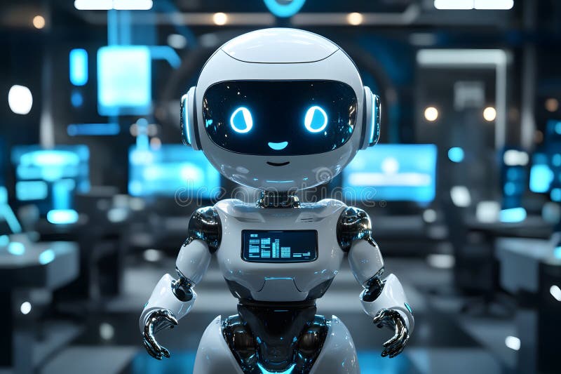 Futuristic AI Humanoid Robot with Glowing Blue Lights Stock Image ...