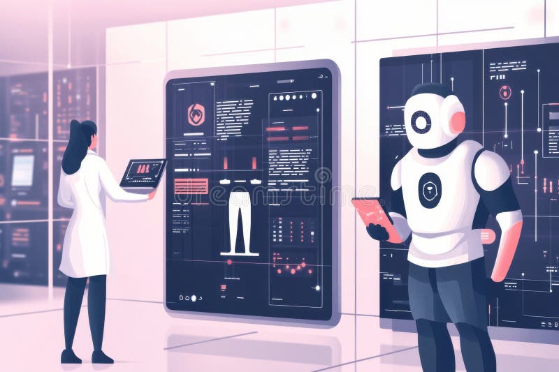 Futuristic Ai Integration Lab with Robots and Scientists for Technology and Innovation Concepts ...