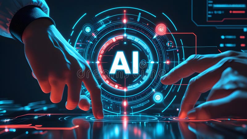 Futuristic AI Interaction – Cyberpunk Hand Controlling Digital ...