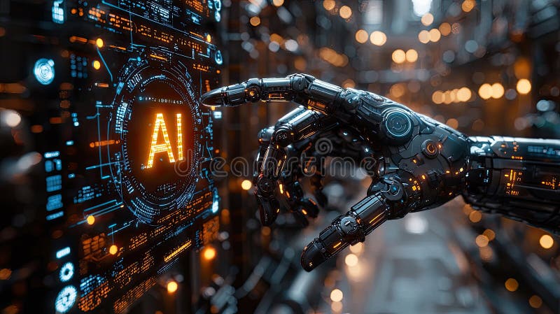 Futuristic AI Interface with Robotic Hand Technology, Innovation ...