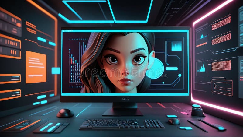 Futuristic Ai Interface with Virtual Assistant on Computer Screen in ...