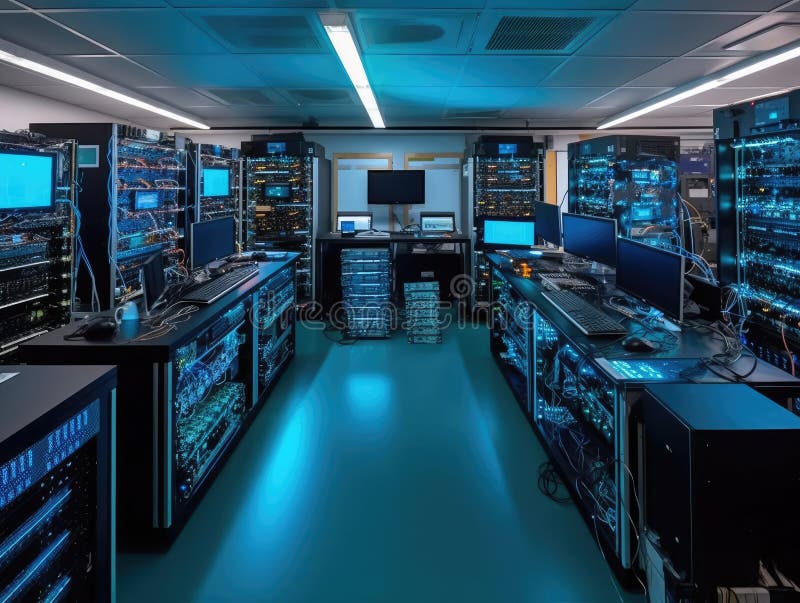 Futuristic AI Lab with Advanced GPUs Stock Illustration - Illustration ...