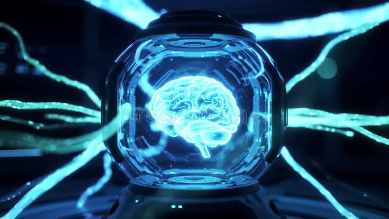 Futuristic AI Lab with Glowing Neural Networks and Data Flow. Sci-fi AI ...