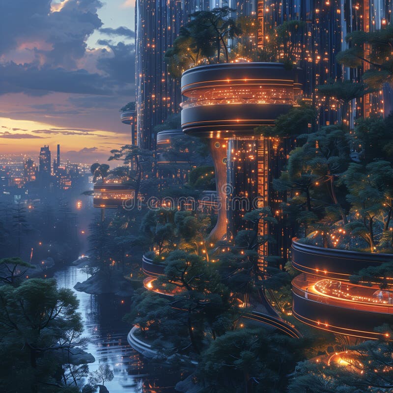 Futuristic AI Landscape: a Vision of Tomorrow Stock Illustration ...