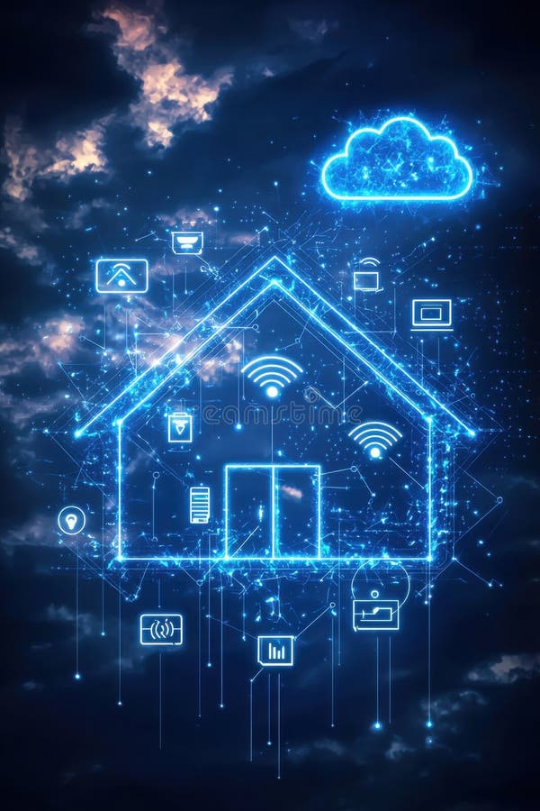 Futuristic AI-led Smart Home Ecosystem with Digital Cloud Network Stock ...