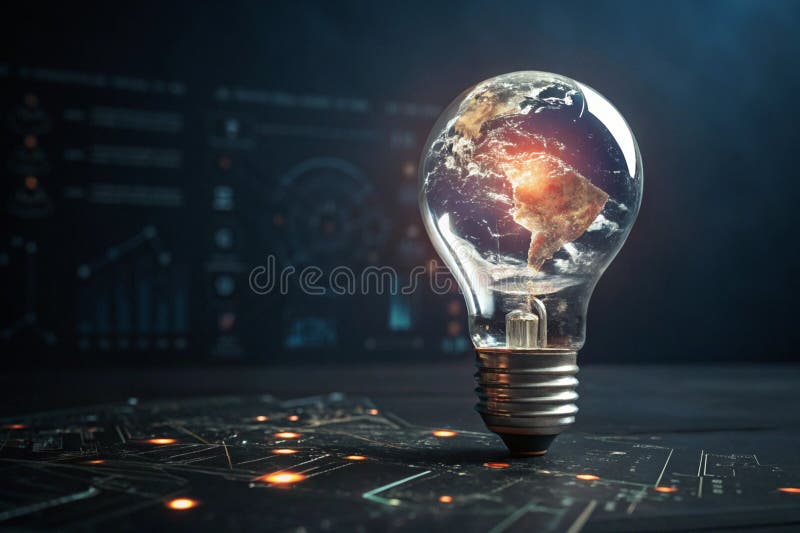 Futuristic AI Light Bulb with Digital Earth Inside – Created with ...