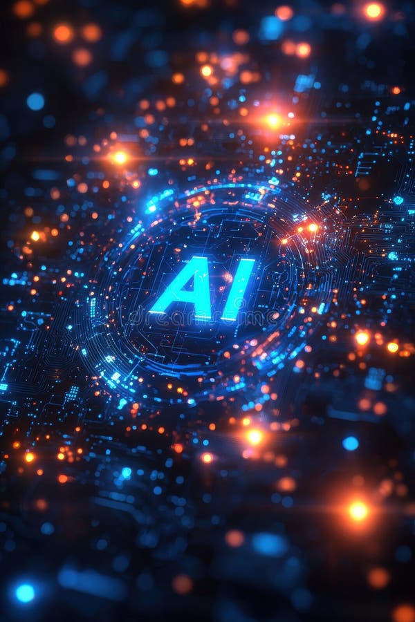 Futuristic AI Logo in a Vibrant Digital Interface with Glowing Circuits ...