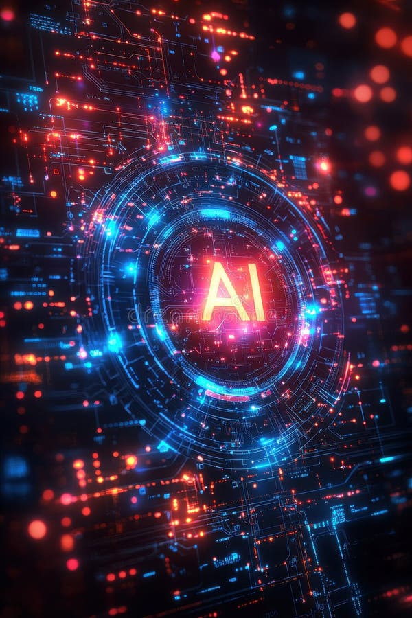 Futuristic AI Logo in a Vibrant Digital Interface with Glowing Circuits ...
