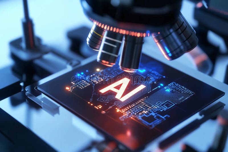 A Futuristic AI Microchip Glowing with Neon Lights. Artificial ...