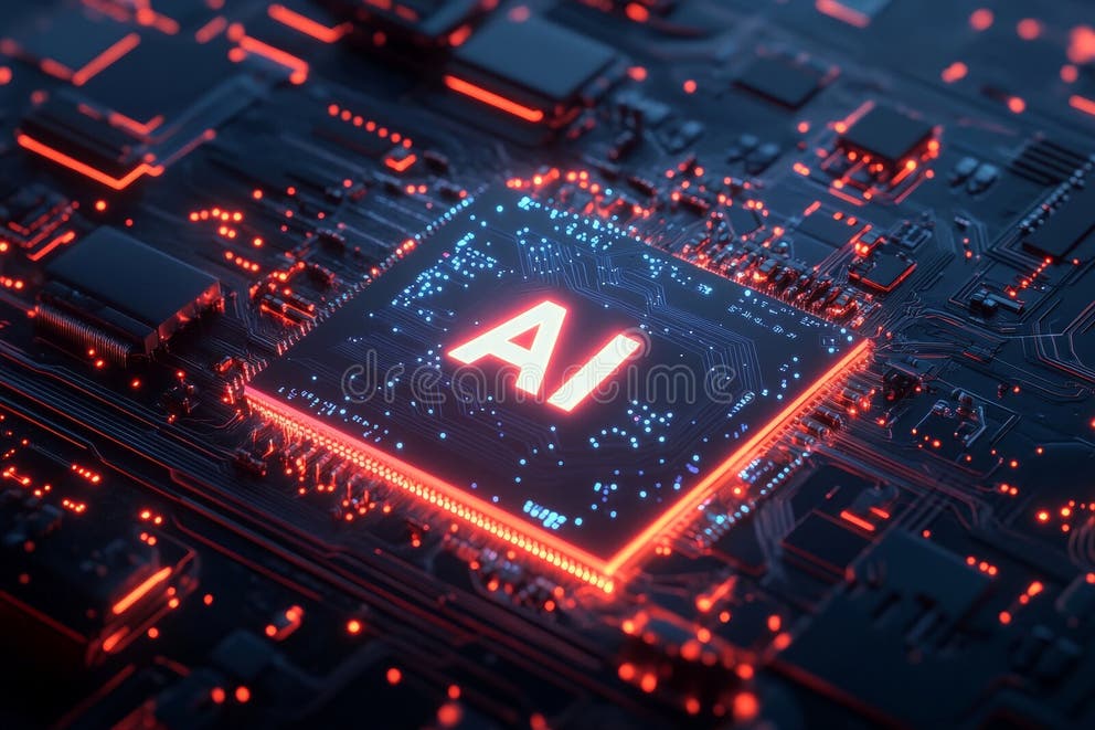 Futuristic Ai Microchip with Glowing Red Elements on Circuit Board ...