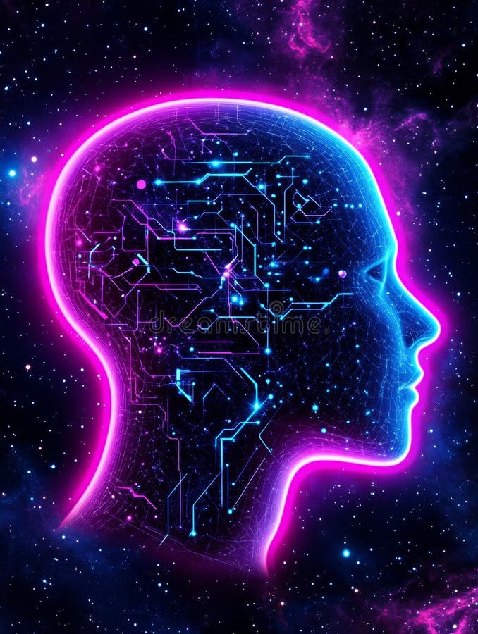Futuristic AI Mind Neon Circuitry Profile AI Intelligence Consciousness ...